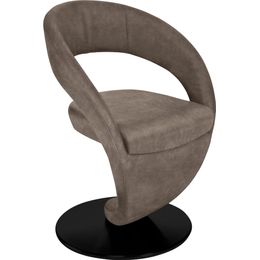 K+w Komfort & Wohnen Esszimmerstuhl K+W KOMFORT & WOHNEN "Wave, Drehstuhl", braun (schlamm, drehteller in metall schwarz struktur), B:62cm H:86cm T:61cm, 785: Microfaser, 100% Polyester, St&uuml;hle, Barhocker Esszimmerstuhl, Design-Drehstuhl, schwarzer Drehteller
