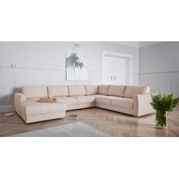 Wohnlandschaft OTTO HOME "Hobro U-Form", beige, B:348cm H:80cm T:270cm, Luxus-Microfaser Lederoptik (100% Polyester;Struktur grob (100% Polyester);Samtoptik (100% Polyester), Sofas, Wohnlandschaft, in 3 Bezugsqualit&auml;ten in vielen Farben