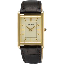 Quarzuhr Seiko, braun (dunkelbraun, champagnerfarben), Armbanduhren, Herren, Quarzuhr, Armbanduhr, Herrenuhr, Lederarmband, analog, Saphirglas