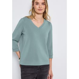 V-Shirt Street One, Damen, Gr. 38, blau (arona blau), Jersey, Obermaterial: 46% Modal, 46% Polyester, 8% Elasthan, unifarben, regular fit normal, V-Ausschnitt, B&uuml;ndchen, Shirts, mit Raffung an der Schulter