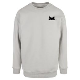 Rundhalspullover Merchcode "Merchcode Halloween - Cat Crewneck", Herren, Gr. L, lightasphalt, 65% Baumwolle, 35% Polyester, mehrfarbig, oversize, ohne Ausschnitt, Pullover Rundhalspullover