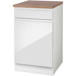 Unterschrank KOCHSTATION "K&uuml;chenschrank, Vitrine, Schrank, Sideboard, Mehrzweckschrank, Stauraum", wei&szlig; (wei&szlig; hochglanz, wotaneiche), B:50cm H:85cm T:60cm, Holzwerkstoff, MDF, Schr&auml;nke, K&uuml;chenunterschrank Unterschrank, 50 cm breit
