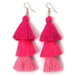 Paar Ohrhaken Firetti "Quaste, pinkmix, trendig", rosa (ros&eacute;goldfarben, pink), Ohrringe, Damen, Baumwolle Metall, Baumwolle, Metall