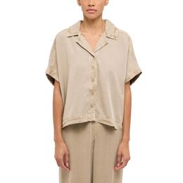 Kurzarmbluse Mustang "Damen Style Ruby", Damen, Gr. 40, beige 3140, Twill, 100% Lyocell, unifarben, oversize, Blusen