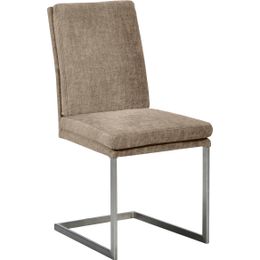 K+w Komfort & Wohnen Esszimmerstuhl K+W KOMFORT & WOHNEN "Freischwinger, Lederstuhl", beige (sand 35, edelstahloptik), B:47cm H:96cm T:64cm, St&uuml;hle, Esszimmerstuhl, stabiles Hochkantrohr, Untergestell in Edelstahloptik oder schwarz