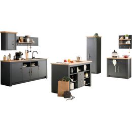 K&uuml;che OTTO HOME "KS-Westminster", grau (k&uuml;che: grau, korpus: grau dunkel, arbeitsplatte: eiche wotanfarben), B:366cm T:60cm, Komplettk&uuml;chen-Sets, Breite 366 cm, ohne E-Ger&auml;te