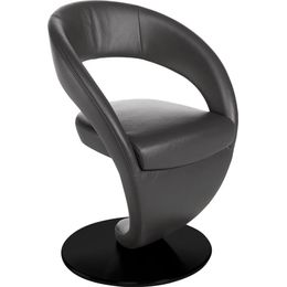 K+w Komfort & Wohnen Esszimmerstuhl K+W KOMFORT & WOHNEN "Wave, Drehstuhl", braun (schoko, drehteller in metall schwarz struktur), B:62cm H:86cm T:61cm, Bronco: Nappaleder pigmentiert, Dickleder, 1, 3/1, 5mm, mit rustikal gek&ouml;rnten Narbenbild, St&uuml;hle, Barhocker Esszimmerstuhl, Design-Drehstuhl, schwarzer Drehteller