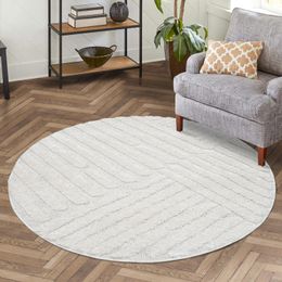 Hochflor-Teppich Carpet City "FOCUS749", beige (creme), H:20mm &Oslash;:120cm, Obermaterial: 100% Polypropylen, Teppiche, Boho-Teppich, Hochtief-Muster/ 3D-Effekt, f&uuml;r Wohnzimmer, Schlafzimmer