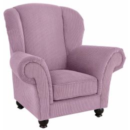 Sessel Home Affaire "King Henry, Hochlehnsessel, Ohrensessel, Federkern, Cord", lila (lavendel), B:117cm H:111cm T:92cm, Luxus-Microfaser (100% Polyester);Samtcord &raquo;Ribbon&laquo; (88% Polyester 12% Polyacryl), Sessel, Sessel, mit legerer Polsterung, Federkern und losen Zierkissen