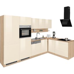 Winkelk&uuml;che KOCHSTATION "K&uuml;chen, K&uuml;chenschr&auml;nke, K&uuml;chenzeilen, K&uuml;che, Zeile, Einbauk&uuml;che", beige (k&uuml;che: natur, front: creme hochglanz, korpus: eiche sonoma, arbeitsplatte: eiche sonoma), B:290cm H:200cm T:60cm, Komplettk&uuml;chen-Sets, Stellbreite 290/180 cm, ohne E-Ger&auml;te
