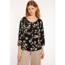 Haily's Druckbluse HAILY&rsquo;S "3/4 V BL Su44na", Damen, Gr. M (38), 6724 schwarz flower, Web, Obermaterial: 100% Viskose, gebl&uuml;mt, normal, Rundhals, Blusen Druckbluse