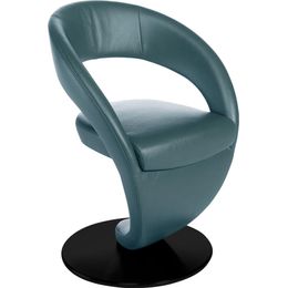 K+w Komfort & Wohnen Esszimmerstuhl K+W KOMFORT & WOHNEN "Wave, Drehstuhl", blau (topas, drehteller in metall schwarz struktur), B:62cm H:86cm T:61cm, Bronco: Nappaleder pigmentiert, Dickleder, 1, 3/1, 5mm, mit rustikal gek&ouml;rnten Narbenbild, St&uuml;hle, Barhocker Esszimmerstuhl, Design-Drehstuhl, schwarzer Drehteller