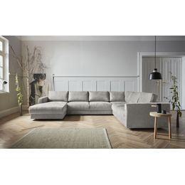 Wohnlandschaft OTTO HOME "Hobro U-Form", grau, B:348cm H:80cm T:270cm, Luxus-Microfaser Lederoptik (100% Polyester;Struktur grob (100% Polyester);Samtoptik (100% Polyester), Sofas, Wohnlandschaft, in 3 Bezugsqualit&auml;ten in vielen Farben
