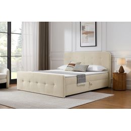 Boxbett Home Affaire "Amrum inkl. Bettkasten, Liegefl&auml;che 120 und 180x200cm", beige, B:190cm L:217cm, Komplettbetten, inkl. Topper, erh&auml;ltlich in verschiedenen Farben