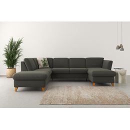 Wohnlandschaft Home Affaire "Trelleborg U-Form", grau (anthrazit), B:307cm H:86cm T:213cm, 100% Polyester, Sofas, Wohnlandschaft, Federkern-Polsterung, wahlweise mit Bettfunktion und Stauraum