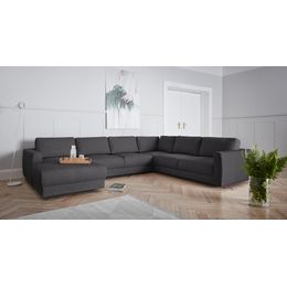 Wohnlandschaft OTTO HOME "Hobro U-Form", grau (anthrazit), B:348cm H:80cm T:270cm, Luxus-Microfaser Lederoptik (100% Polyester;Struktur grob (100% Polyester);Samtoptik (100% Polyester), Sofas, Wohnlandschaft, in 3 Bezugsqualit&auml;ten in vielen Farben