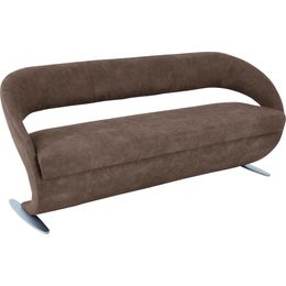K+w Komfort & Wohnen Essbank K+W KOMFORT & WOHNEN "Wave, Polsterbank", braun, B:204cm H:83cm T:68cm, Bronco: Nappaleder pigmentiert, Dickleder, 1, 3/1, 5mm, mit rustikal gek&ouml;rnten Narbenbild; 785: Microfaser, 100% Polyester, Sitzb&auml;nke, Essbank, in geschwungener Optik mit Metallkufe