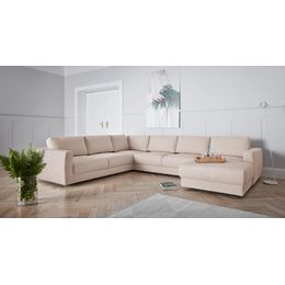 Wohnlandschaft OTTO HOME "Hobro U-Form", beige, B:348cm H:80cm T:270cm, Luxus-Microfaser Lederoptik (100% Polyester;Struktur grob (100% Polyester);Samtoptik (100% Polyester), Sofas, Wohnlandschaft, in 3 Bezugsqualit&auml;ten in vielen Farben