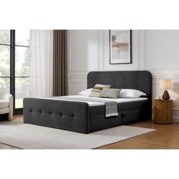 Boxbett Home Affaire "Amrum inkl. Bettkasten, Liegefl&auml;che 120 und 180x200cm", grau (anthrazit), B:190cm L:217cm, Komplettbetten, inkl. Topper, erh&auml;ltlich in verschiedenen Farben