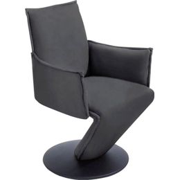 K+w Komfort & Wohnen Esszimmerstuhl K+W KOMFORT & WOHNEN "Drive, Drehstuhl", grau (asphalt 88, drehteller in metall schwarz struktur), B:61cm H:94cm T:63cm, Cloud: Nappaleder pigmentiert, Glattleder, 0, 9/1, 1mm, elegantes Leder mit Wolkung und weichen Griff, St&uuml;hle, Esszimmerstuhl, Sessel mit federnder Sitzschale, Drehteller in Metall schwarz Struktur
