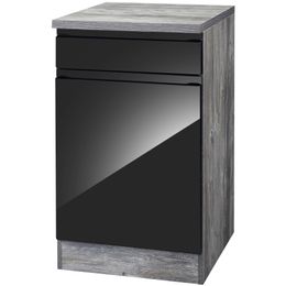 Unterschrank KOCHSTATION "K&uuml;chenschrank, Vitrine, Schrank, Sideboard, Mehrzweckschrank, Stauraum", schwarz (schwarz hochglanz), B:50cm H:85cm T:60cm, Holzwerkstoff, MDF, Schr&auml;nke, K&uuml;chenunterschrank Unterschrank, 50 cm breit