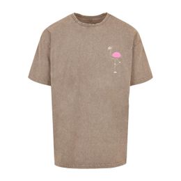 T-Shirt Merchcode "Merchcode Herren Flamingo Acid Washed Heavy Oversized Tee", Jungen, Gr. M, braun (schwarzkhaki), 100% Baumwolle, bedruckt, oversize, Rundhals, Shirts T-Shirt