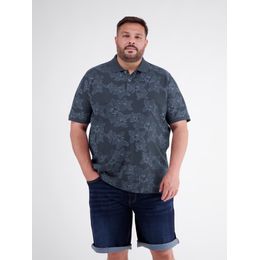 Poloshirt Lerros "Poloshirt mit Print und Flachstrickkragen, gro&szlig;e Gr&ouml;&szlig;en", Herren, Gr. 4XL, classic navy, 100% Baumwolle, ohne Ausschnitt, Shirts