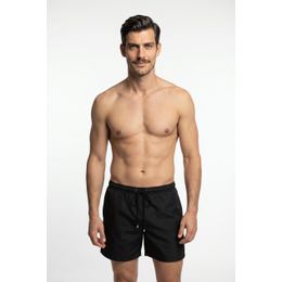 Badeshorts Bugatti, Herren, Gr. 5, N-Gr, schwarz (schwarz, dunkel, uni), Popeline, Polyester, unifarben, Badehosen Badeshorts, basic, mit Kordelzug, bequem