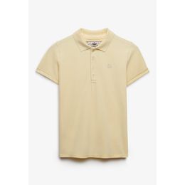 Poloshirt Superdry "HERITAGE SLIM FIT POLO", Damen, Gr. L, pastel gelb, Single Jersey, Obermaterial: 97% Baumwolle, 3% Elasthan, unifarben, skinny fit normal, Shirts, mit klassischem Polokragen, aus Baumwollmischung, in Single Jersey