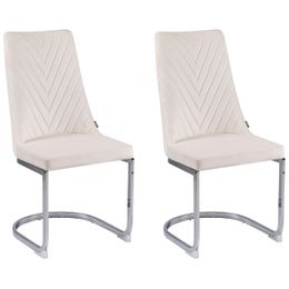 Beliani ESSZIMMERSTUHL 2er-Set Samtstoff cremewei&szlig; Altoona