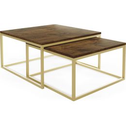 COUCHTISCHE Vella Gold 2er-Set quadratisch, Lefkas Eiche 76/76/39cm + 66/66/34 cm