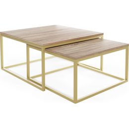 COUCHTISCHE Vella Gold 2er-Set quadratisch, Sonoma Eiche 76/76/39cm + 66/66/34 cm