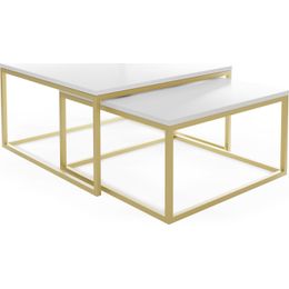 COUCHTISCHE Vella Gold 2er-Set quadratisch, Wei&szlig; 76/76/39cm + 66/66/34 cm