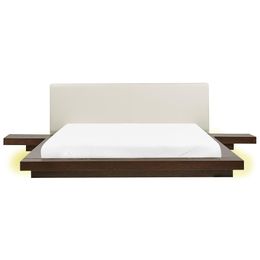 Beliani BETT mit LED 180x200 cm Dunkler Holzfarbton Zen