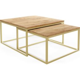 COUCHTISCHE Vella Gold 2er-Set quadratisch, Craft Eiche 76/76/39cm + 66/66/34 cm