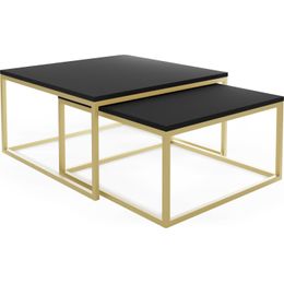 COUCHTISCHE Vella Gold 2er-Set quadratisch, Schwarz 76/76/39cm + 66/66/34 cm