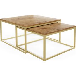 COUCHTISCHE Vella Gold 2er-Set quadratisch, Lancelot Eiche 76/76/39cm + 66/66/34 cm