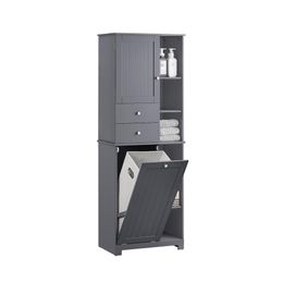 sobuy Hochschrank, Grau, Holzwerkstoff, 60x170x37 cm, Badezimmer, Badezimmerschr&auml;nke, Hochschr&auml;nke
