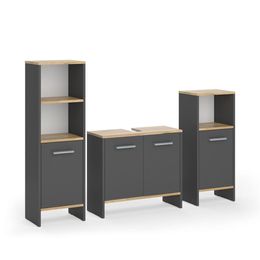 VICCO Badm&ouml;bel-Set, Anthrazit, Honigeiche, Holzwerkstoff, nicht einzeln stellbar, 131.4x108.2x26.3 cm, Badezimmer, Badm&ouml;belsets & Badm&ouml;belserien, Badm&ouml;bel-Sets