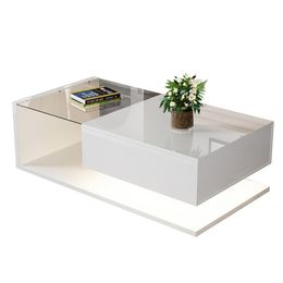 Okwish Couchtisch, Wei&szlig;, Holzwerkstoff, Nachbildung, Mode, 1 Schubladen, Rechteckig,Rechteckig, 55x32.5x105 cm, Wohnzimmer, Wohnzimmertische, Couchtische