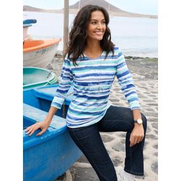 3/4-Arm-Shirt Casual Looks "Rundhals-Shirt", Damen, Gr. 36, mint, ecru, bedruckt, 100% Baumwolle, gemustert, gestreift, mehrfarbig, Rundhals, Shirts 3/4-Arm-Shirt
