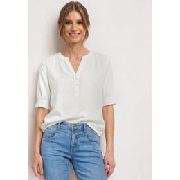 Kurzarmbluse Street One, Damen, Gr. 34, wei&szlig; (sanftes wei&szlig;), Stoff, 100% Viskose, unifarben, normal normal, Rundhals, B&uuml;ndchen, Blusen, aus softer Viskose
