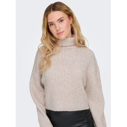 Rollkragenpullover Only "ONLMELANIE L/S ROLLNECK PULLOVER KNTNOOS", Damen, Gr. XL, beige (oatmeal detail:melange), Strick, Obermaterial: 54% Polyester, 41% Polyamid, 5% Wolle, meliert, unifarben, regular fit kurz, Rundhals, Pullover Rollkragenpullover