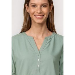 Kurzarmbluse Street One, Damen, Gr. 34, gr&uuml;n (eucalyptus gr&uuml;n), Stoff, 100% Viskose, unifarben, normal normal, Rundhals, B&uuml;ndchen, Blusen, aus softer Viskose