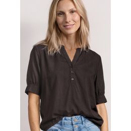 Kurzarmbluse Street One, Damen, Gr. 34, braun (schwarz coffee), Stoff, 100% Viskose, unifarben, normal normal, Rundhals, B&uuml;ndchen, Blusen, aus softer Viskose