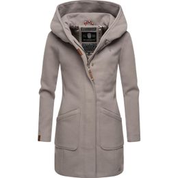 Wintermantel Marikoo "Maikoo", Damen, Gr. L (40), grau (kieselgrau), Oberstoff: 90% Polyacryl, 8% Viskose, 2% Elasthan. Futter: 100% Polyester. &Auml;rmelfutter: 100% Polyester, tailliert Po-bedeckend, &Auml;rmel ohne &Auml;rmelschlitz normaler Saum, M&auml;ntel Wintermantel, hochwertiger Mantel in Wollmantel-Optik mit gro&szlig;er Kapuze