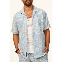 Kurzarmhemd Carisma "gemustert als l&auml;ssiges Sommerhemd - Poloshirt f&uuml;r Herren", Herren, Gr. L, US, blau, Obermaterial: 50% Baumwolle CO. 30% Polyester PES. 20% Viskose CV., gerader Abschluss, Hemden, Herren Strick Polohemd T-Shirt im Regular-Fit - Festival Hemd