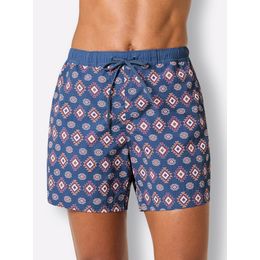 Badeshorts, Damen, Gr. 42, Normalgr&ouml;&szlig;en, jeansblau, orange, bedruckt, Elasthan, Polyamid, Badehosen Badeshorts