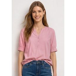 Kurzarmbluse Street One, Damen, Gr. 34, rosa (vintage blush), Stoff, 100% Viskose, unifarben, normal normal, Rundhals, B&uuml;ndchen, Blusen, aus softer Viskose