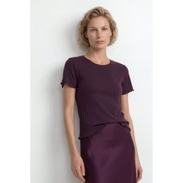 Kurzarmshirt RICHROYAL, Damen, Gr. L, lila (mulberry), Single Jersey, Obermaterial: 71% Viskose, 25% Polyester, 4% Elasthan, figurbetont normal, tiefer Rundhals, eingesetzt,&Auml;rmel ohne &Auml;rmelschlitz gewellter Abschluss, Shirts, Mit gewelltem Saum an Rumpf und &Auml;rmeln